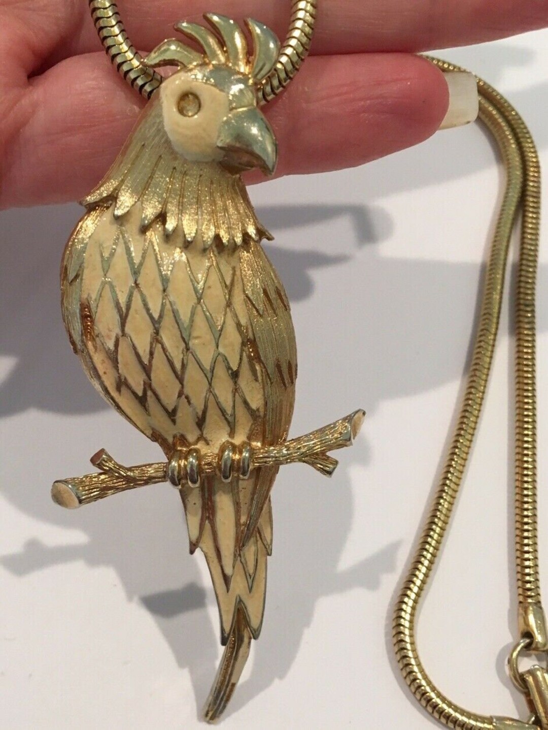 Vintage Parrot Pendant Necklace, XL Fun Parrot, 3.5 Inches on Thick ...