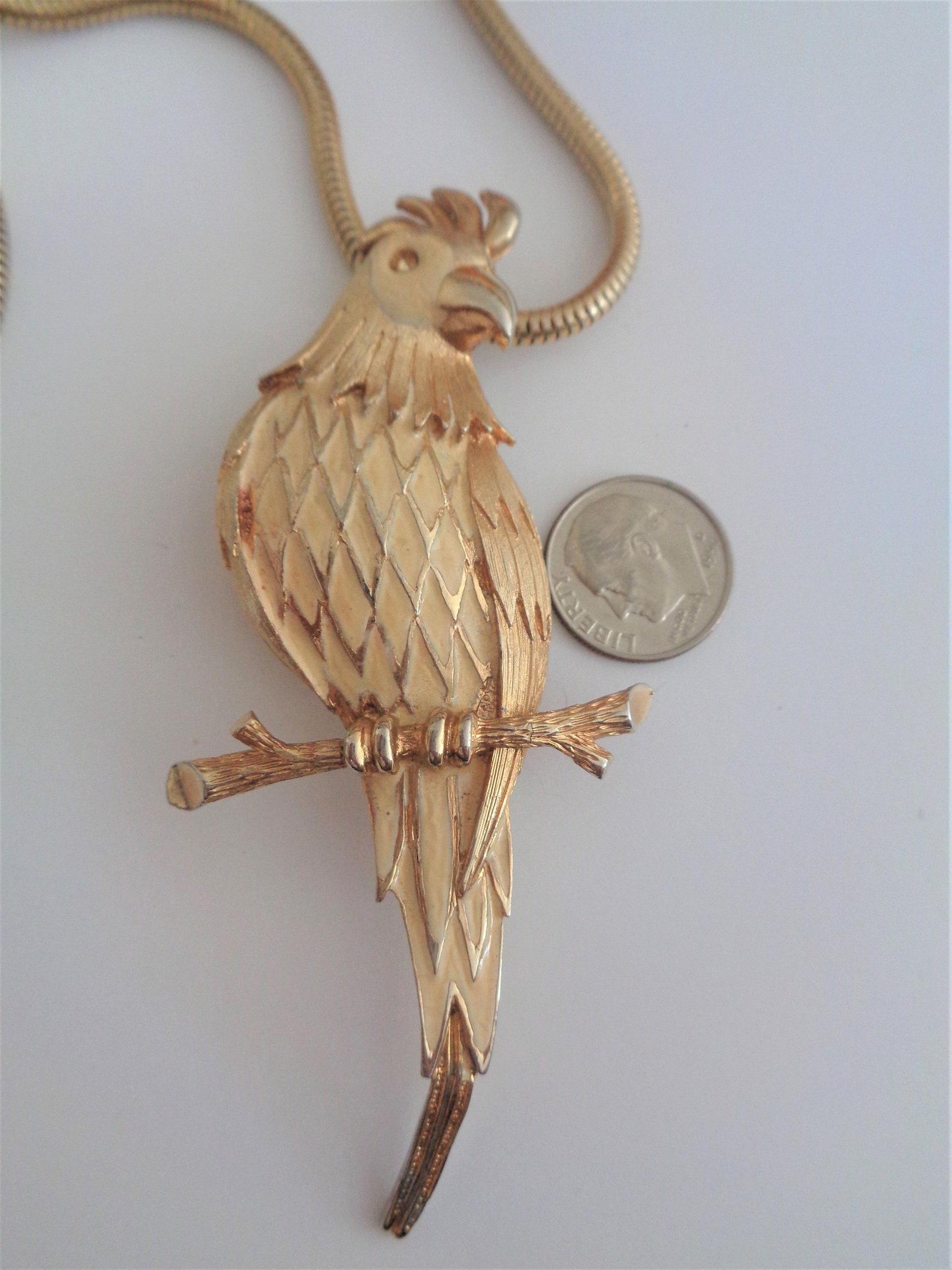 Vintage Parrot Pendant Necklace, XL Fun Parrot, 3.5 Inches on Thick ...