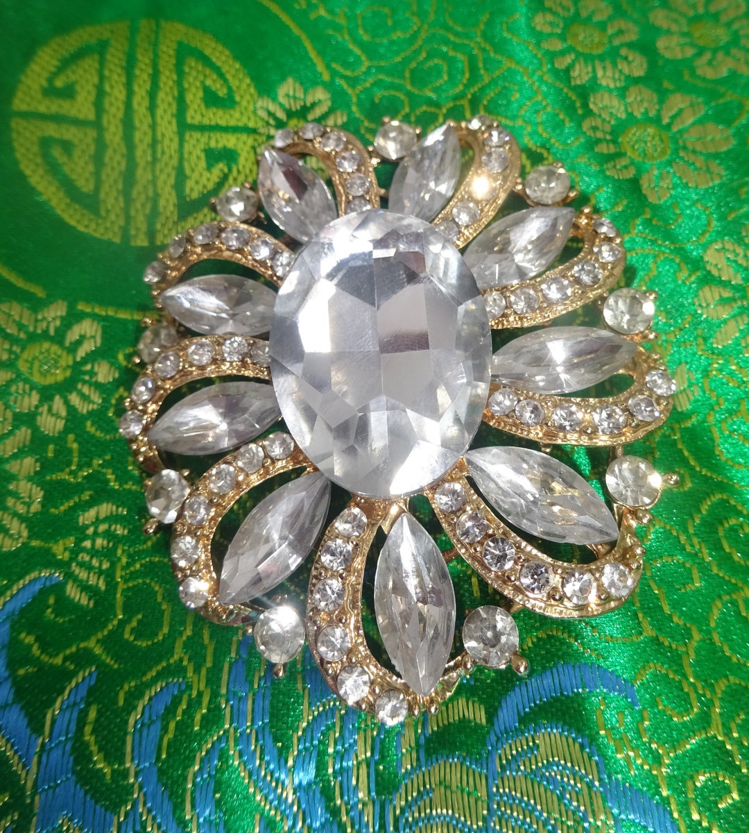 Vintage 2.75 Inch, Extra Large, Inch Oval Glass Rhinestone Brooch Pin ...