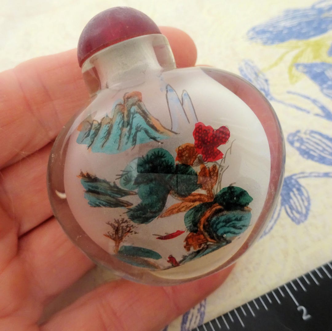 Vintage Chinese Reverse Painting Snuff Bottle, Glass Perfume Bottle ...