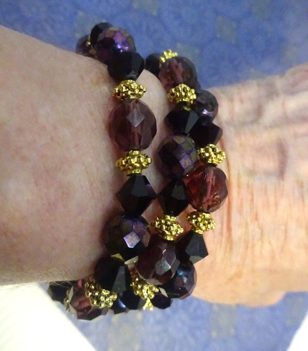 Vintage Mid-century German AB Crystal Gold Plate, Three Strand, Tennis ...