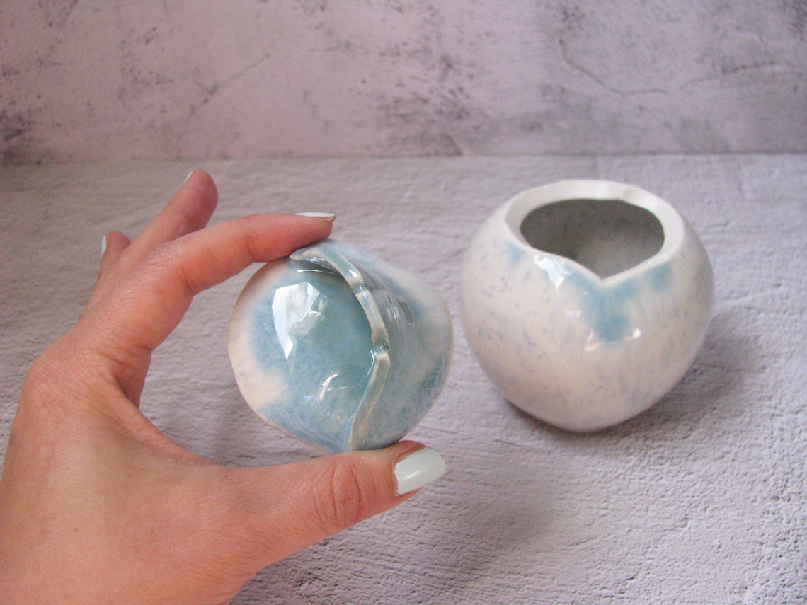 Light Blue Crest Lidded Jar / Blue Speckle Urn by Echo of Nature ...