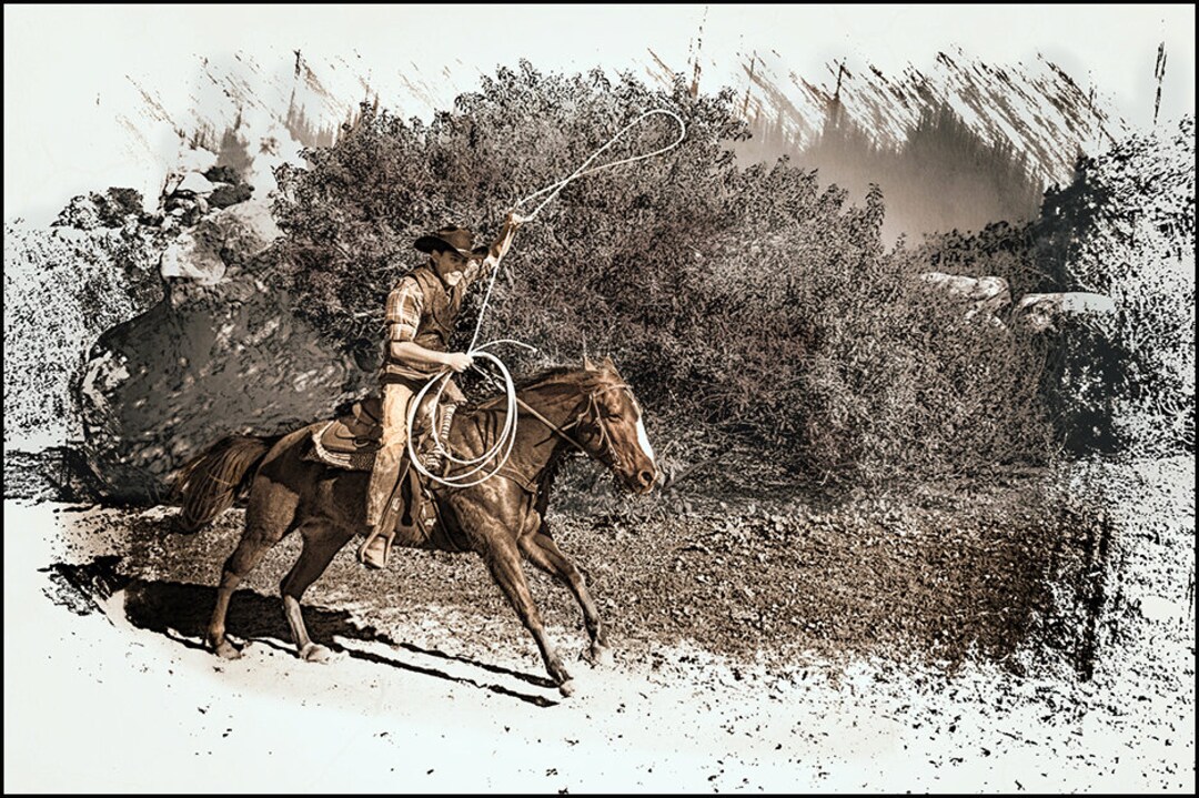Cowboy Lasso Photography, Cowboy Horse Photography Print, Cowboy Roping ...