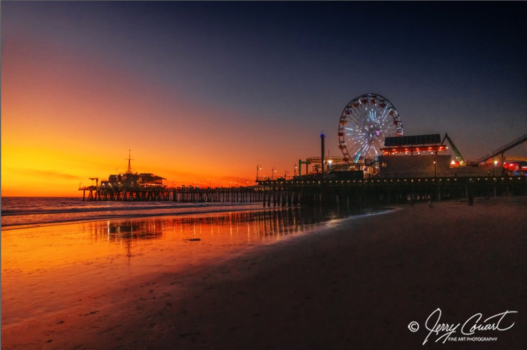 Sunset Beach Art Prints, Ferris Wheel Art, Santa Monica Beach Pier ...