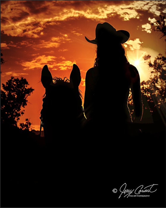 Cowgirl Riding Horse Sunset