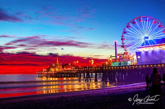 Ferris Sunset Santa 787 Santa Monica Pier Sunset Stock Photos,