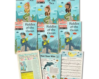 Retro Mermaids & Divers Printable Book Covers Cards for - Etsy