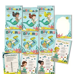 Retro Mermaids & Divers Printable Book Covers Cards for Crafts, Junk ...