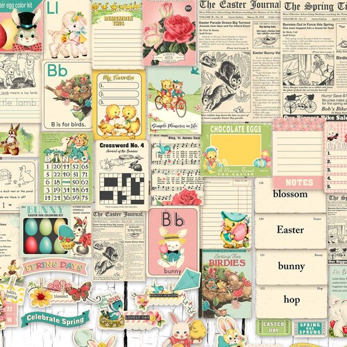 Retro Easter Spring Digital Ephemera & Journaling Cards for - Etsy