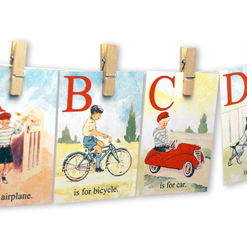 Digital Vintage ABC Flashcards / Alphabet Flash Cards / - Etsy