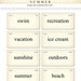 Digital Vintage Summer Vocabulary Flash Cards / 2" by 4"/ Downloadable ...