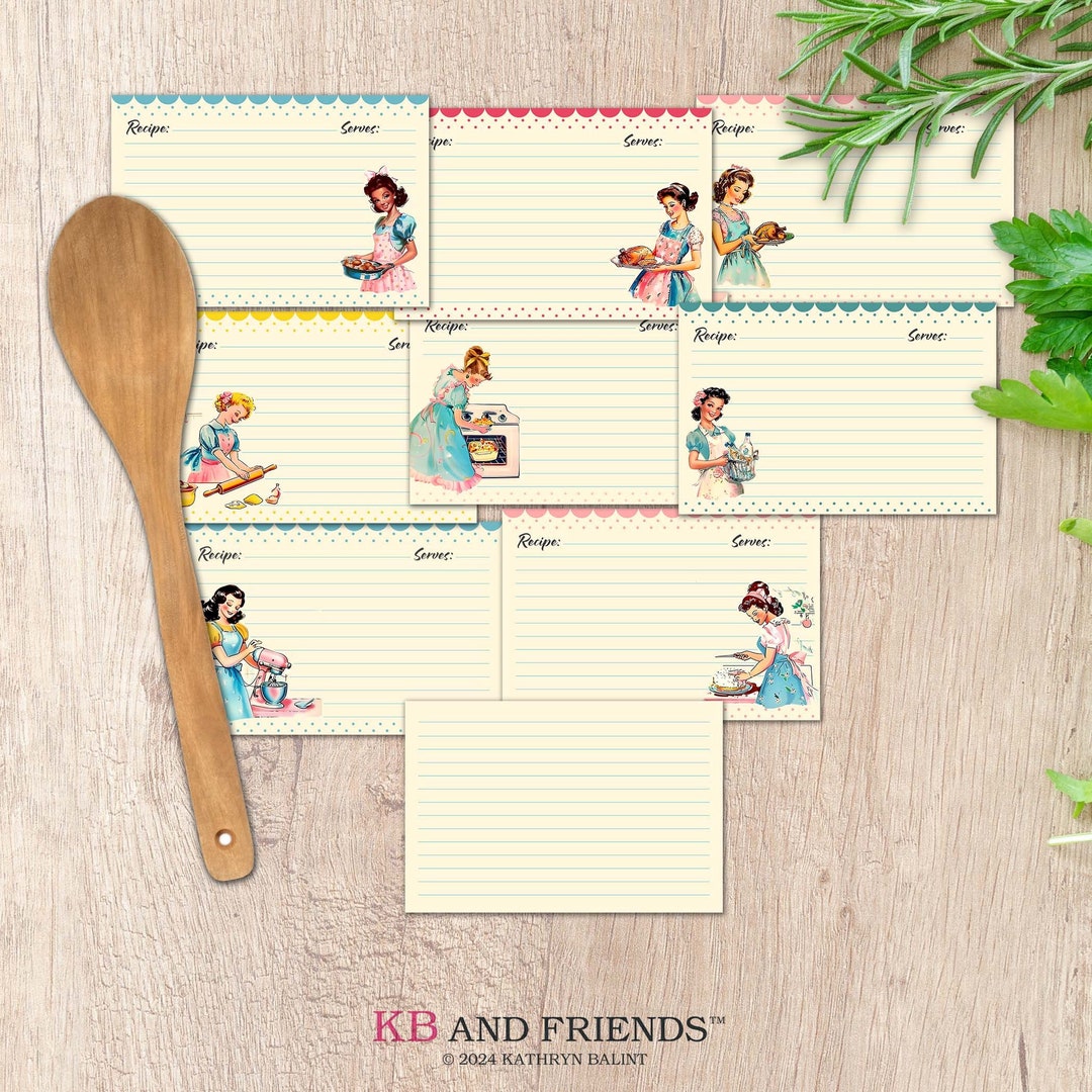 Retro Style Kitchen Printable Recipe Cards: Recipe Book or Cookbook ...
