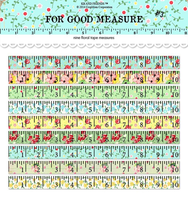 Digital Floral Tape Measures / Rulers / Vintage Floral Collage - Etsy