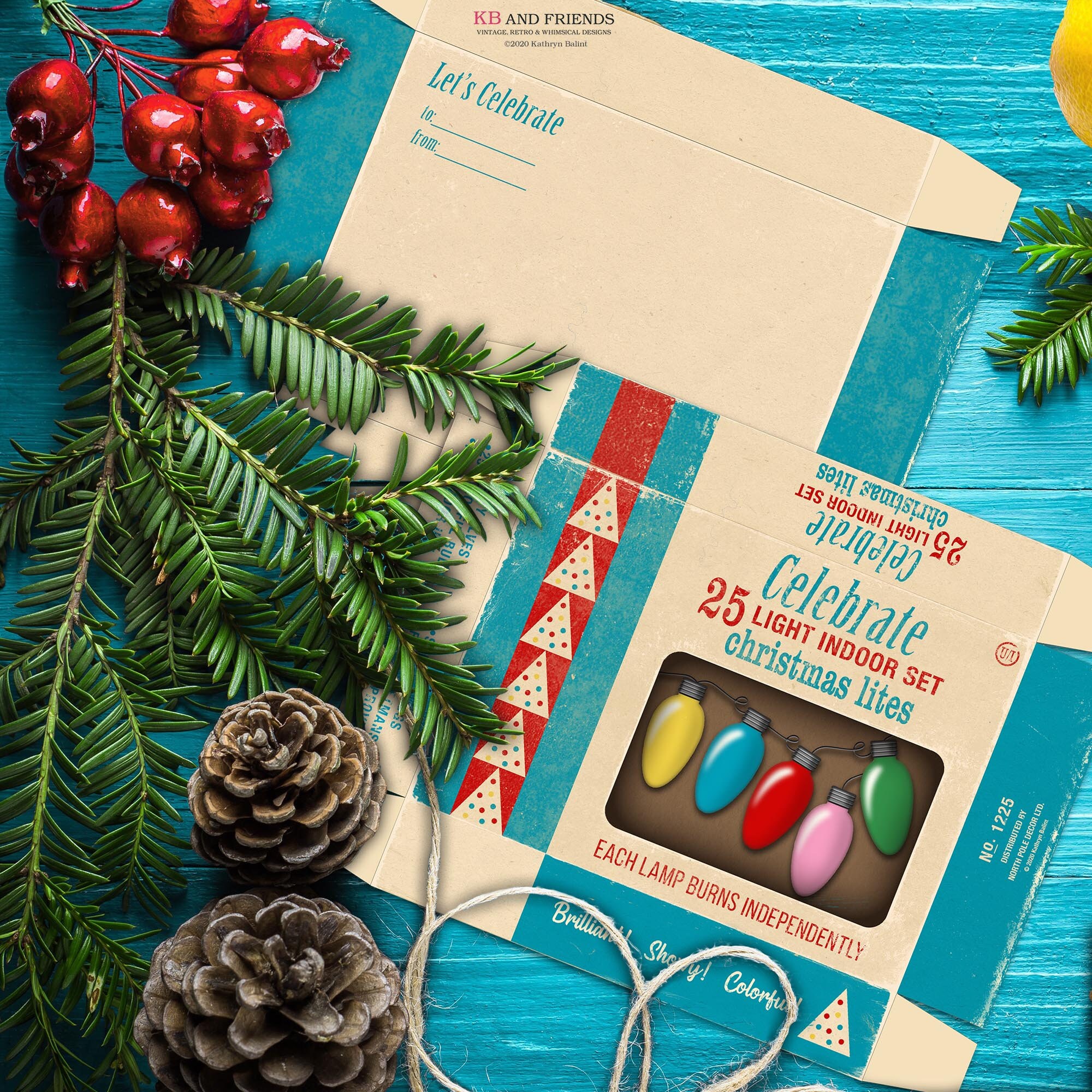 Printable Vintage Style Christmas Lights Box: DIY Gift Box (digital ...
