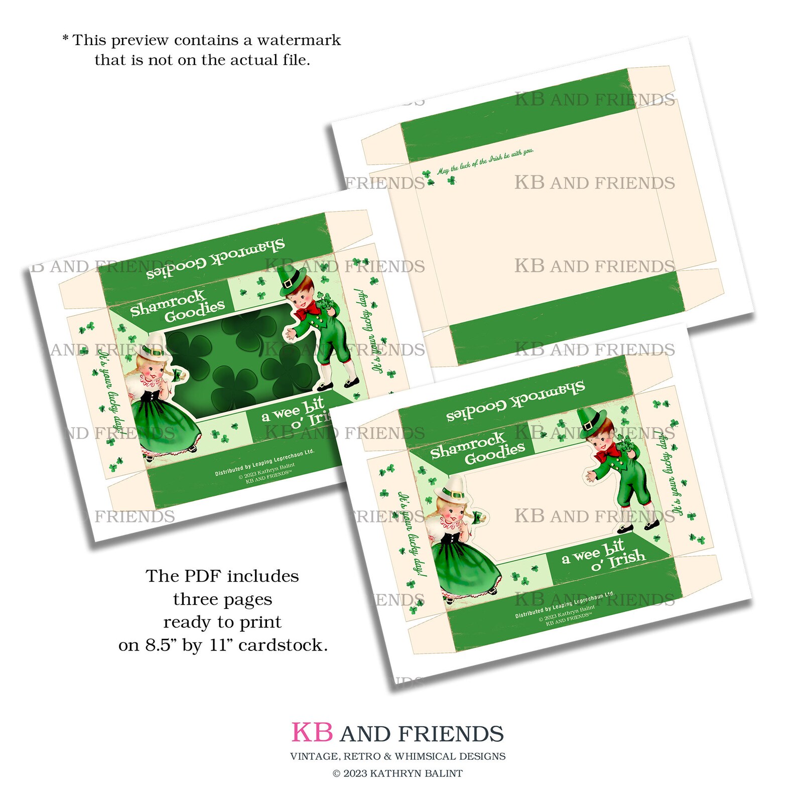 Retro Style Shamrock Goodies DIY Box: St. Patrick's Day Printable Favor ...