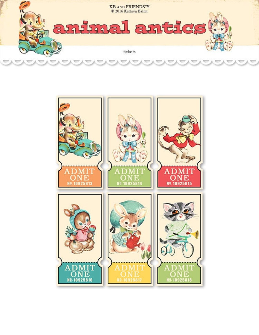 Retro Style Animal Tickets: Printable Ephemera (digital Download) - Etsy