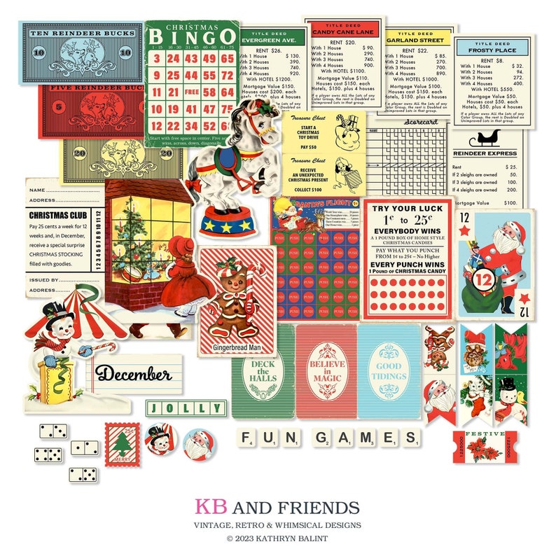 Printable Retro-style Christmas Games Ephemera and Papers / Digital ...