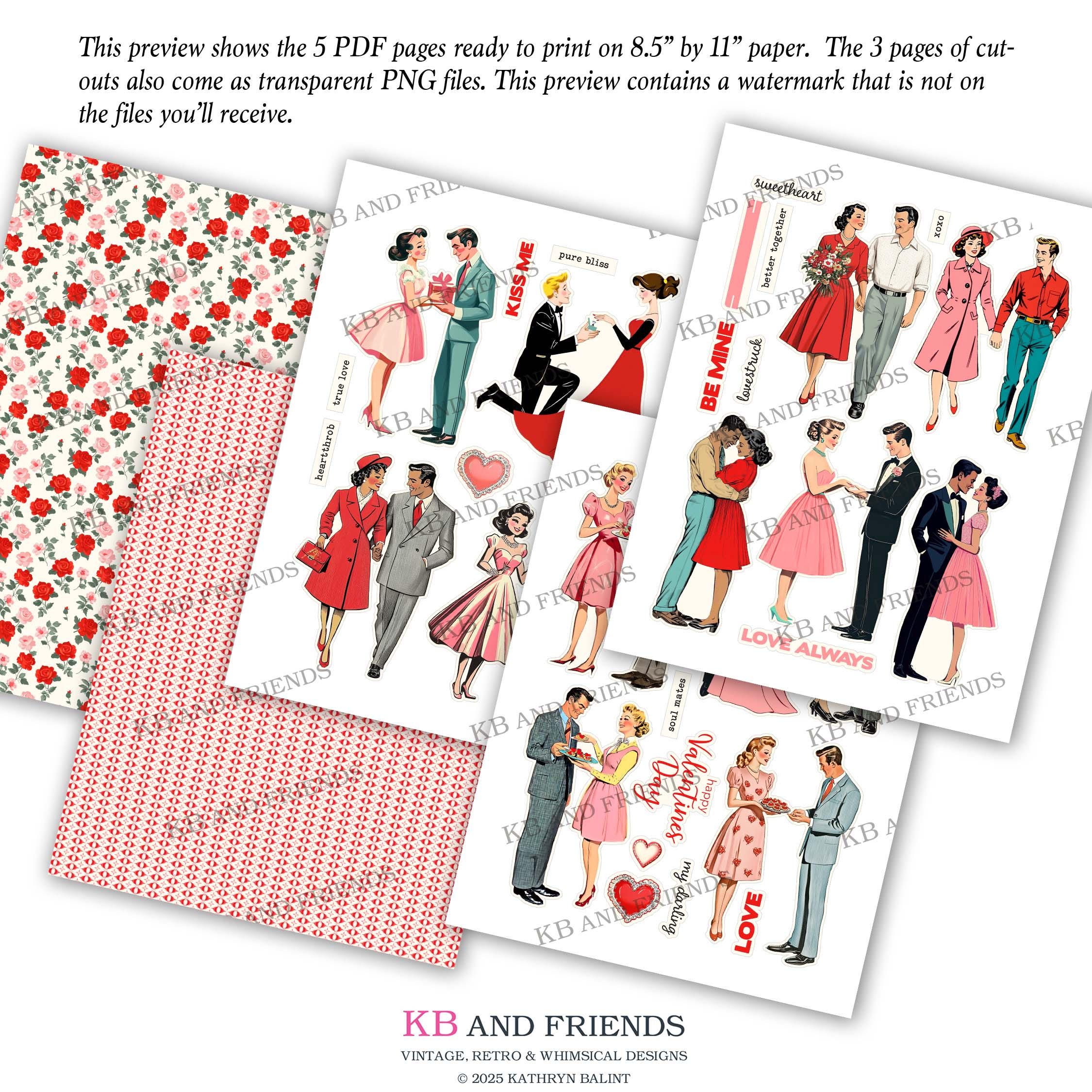 Printable Valentine Sweethearts: Retro Style Couples Cutouts (digital ...