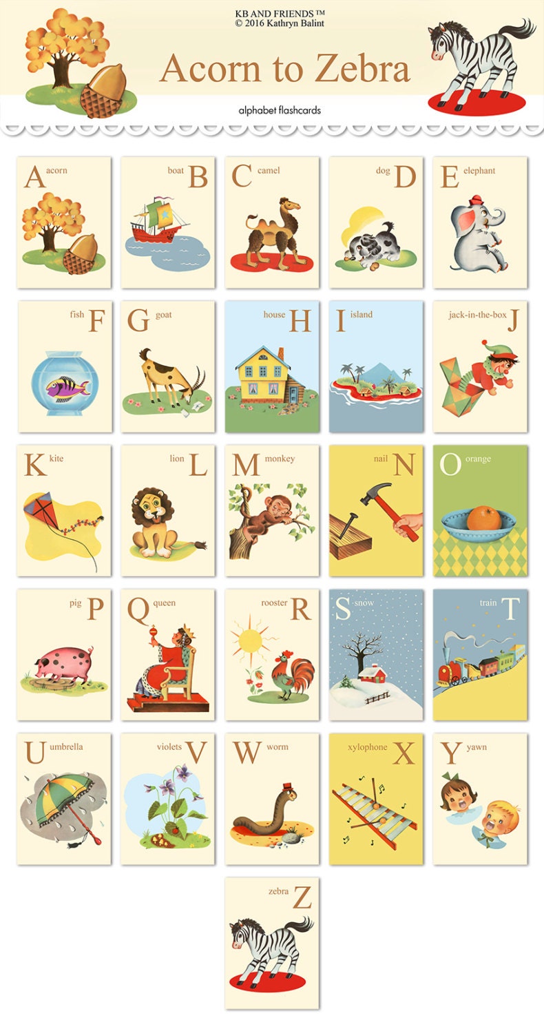 Digital Vintage ABC Flashcards / Printable Nursery Wall Art / - Etsy