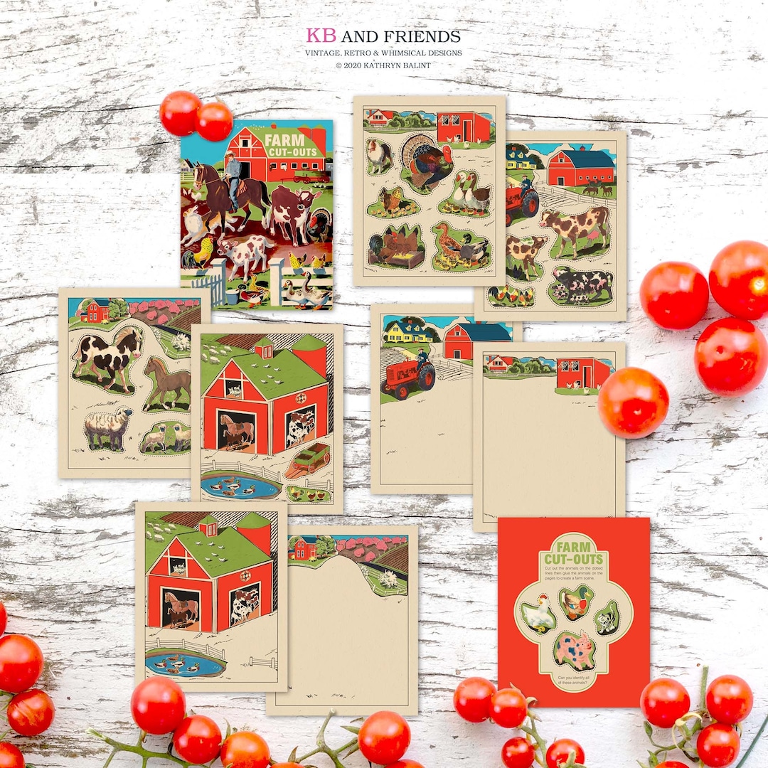 Printable Retro Farm Cut-out Book in 5" by 7" and 8" by 10" / Use for ...