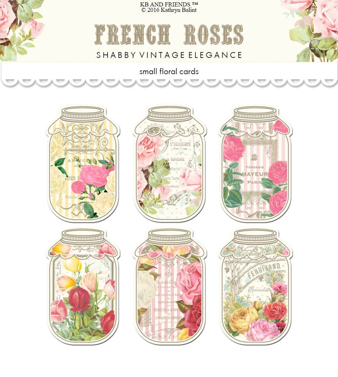 Floral Mason Jar Tags / Printable Vintage French ATC Tags / Shabby Chic ...