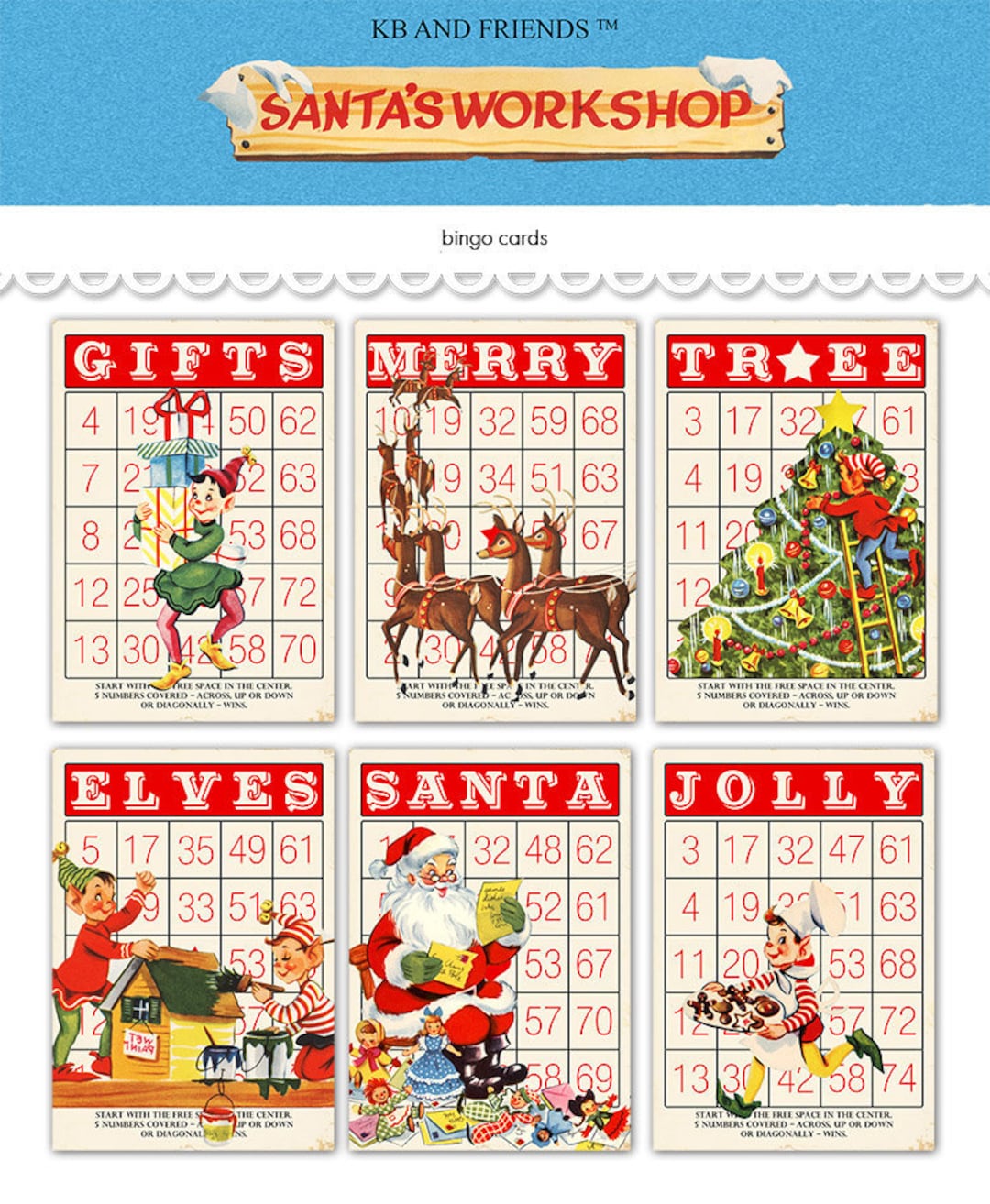 Printable Christmas Santa & Elves Decorative Bingo Cards for Crafts ...