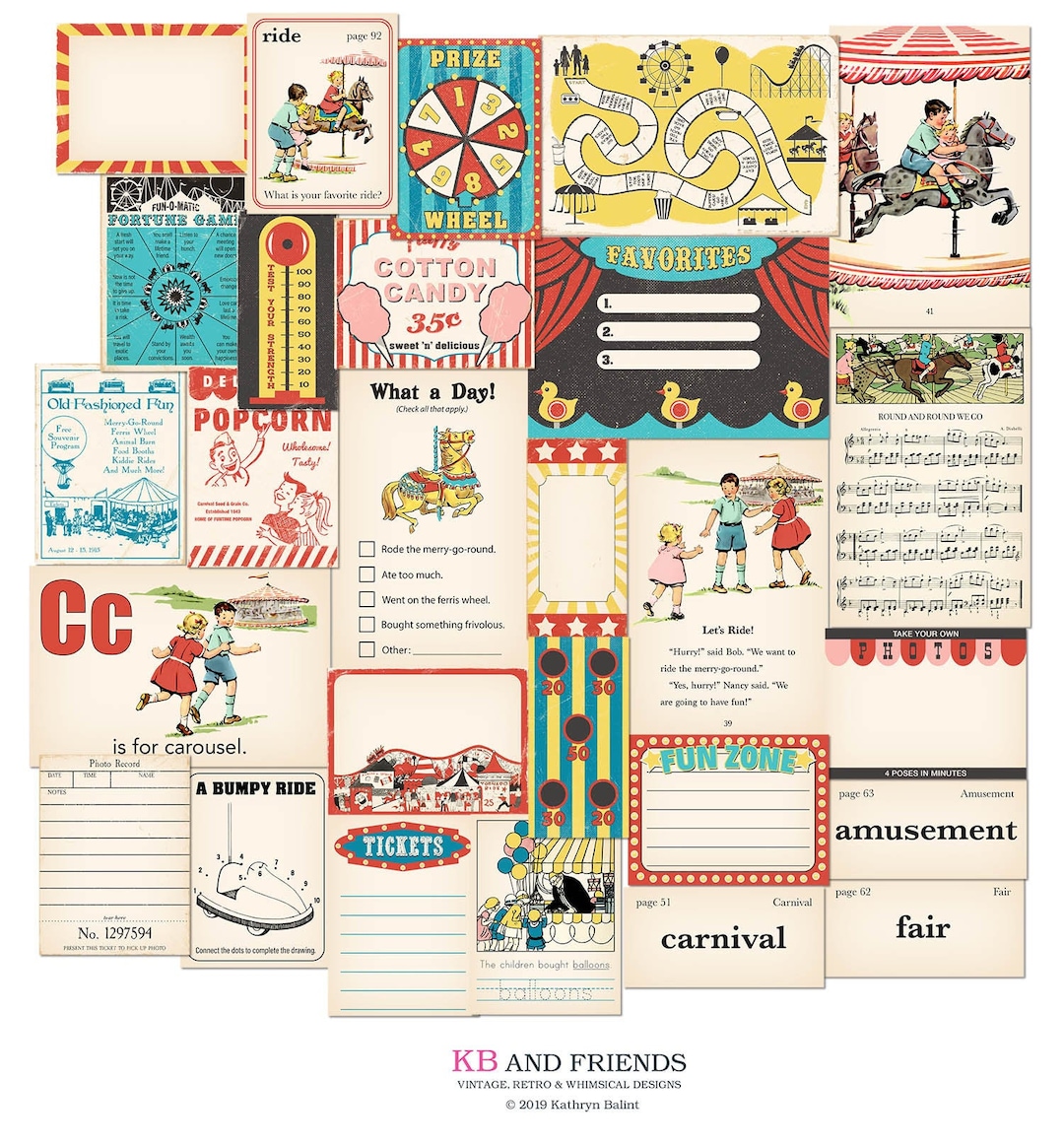 Vintage Style Carnival Journaling Cards: Retro Fair Scrapbook Journal ...