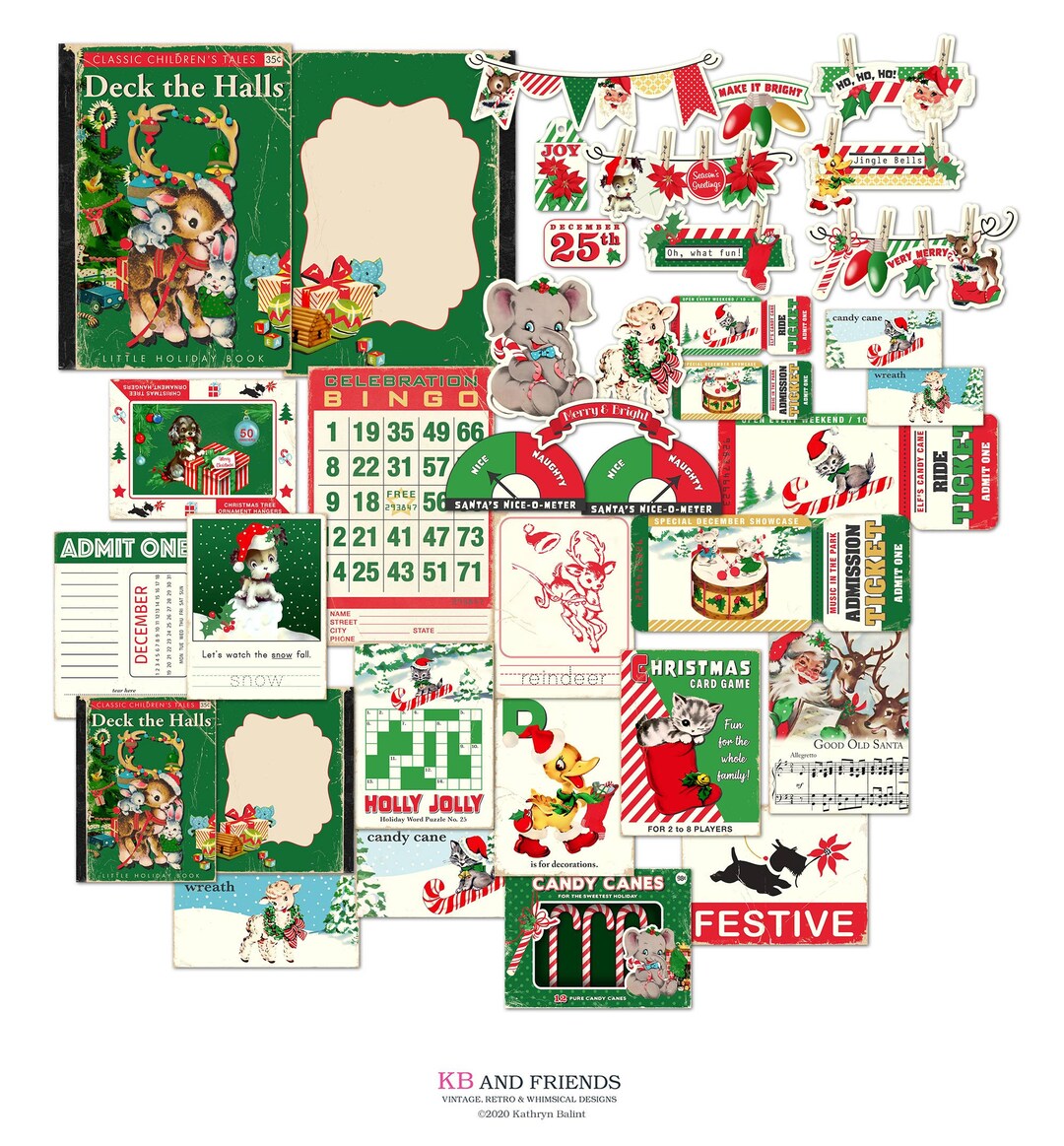 Retro Christmas Animals Ephemera: Vintage Style Scrapbook & Journal ...