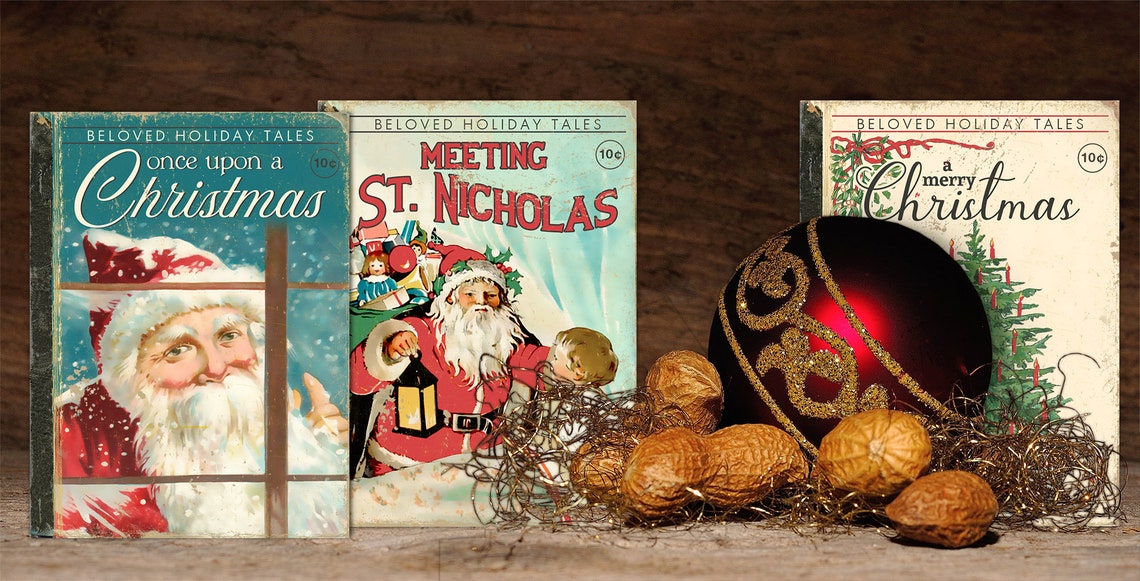 Vintage Style Christmas Book Covers: Printable Ephemera Cards (digital ...