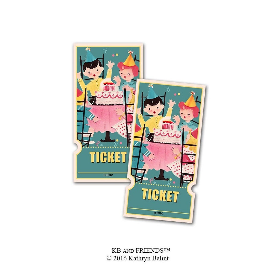 Digital Vintage Birthday Raffle Tickets With Retro Boys and Girls ...