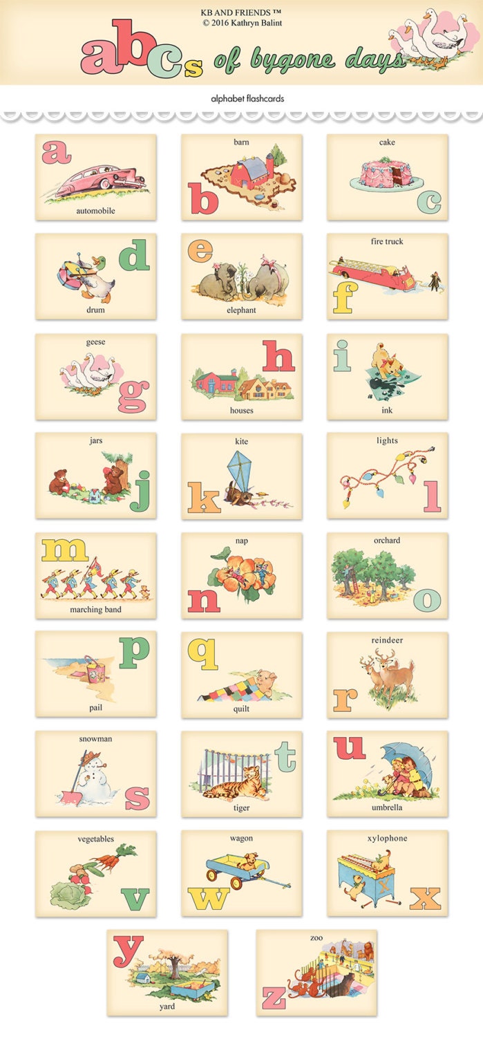 Digital ABC Flashcards With Vintage Style / Alphabet Flash | Etsy