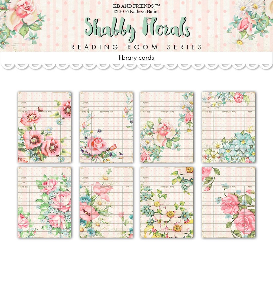 Printable Shabby Style Library Cards / Floral Digital Collage Sheet / 3 ...