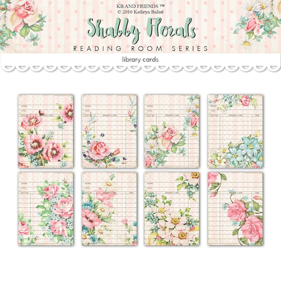 Printable Shabby Style Library Cards / Floral Digital Collage | Etsy