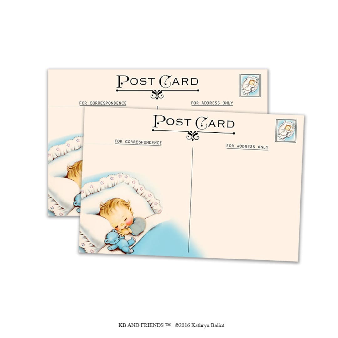 Digital Baby Boy Postcards for Vintage Baby Shower/ 4" by 6" and 2.5 ...
