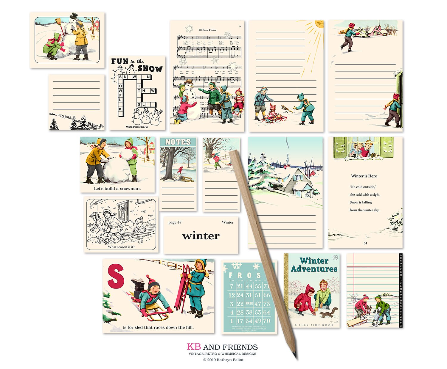 Winter Scrapbooking Journal Cards and Embellishments Digital - Etsy