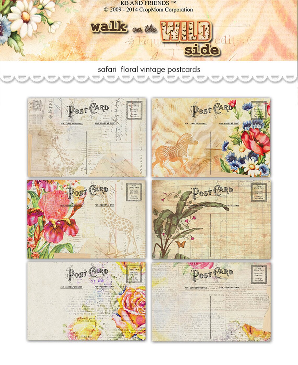Safari travel postcards printable / digital collage sheet / - Etsy España