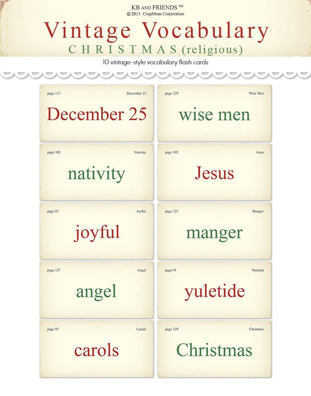 Digital Christmas Religious Vocabulary Flash Cards / 3 by 6 and 2 by 4 ...