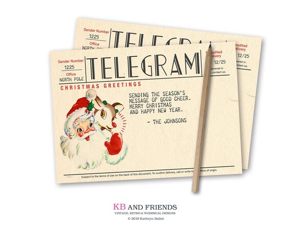 Santa & Reindeer Telegram, Printable, Digital, Add Your Own Text / 7 ...