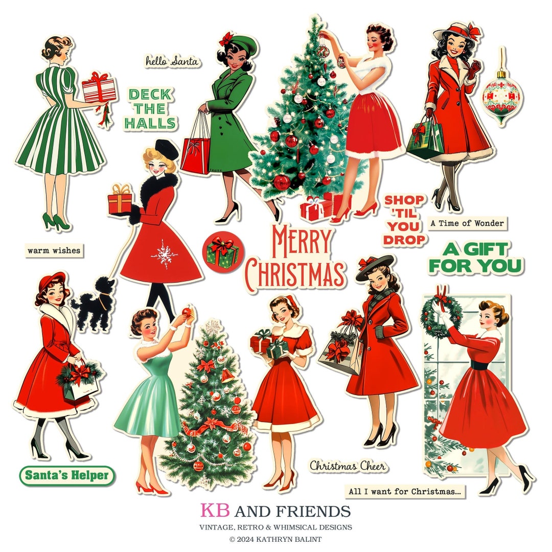 Printable Christmas Women Cutouts: Vintage Style Scrapbook ...