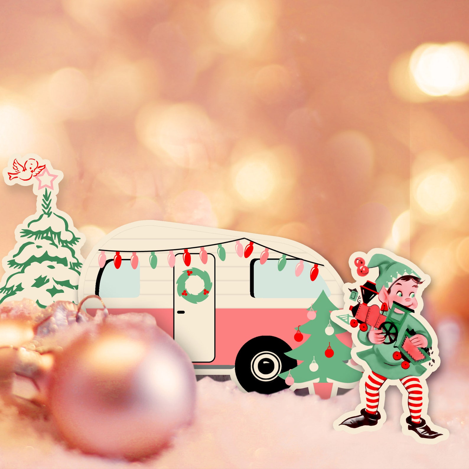 Retro Elves and Santa Digital Embellishments & Ephemera Cards - Etsy