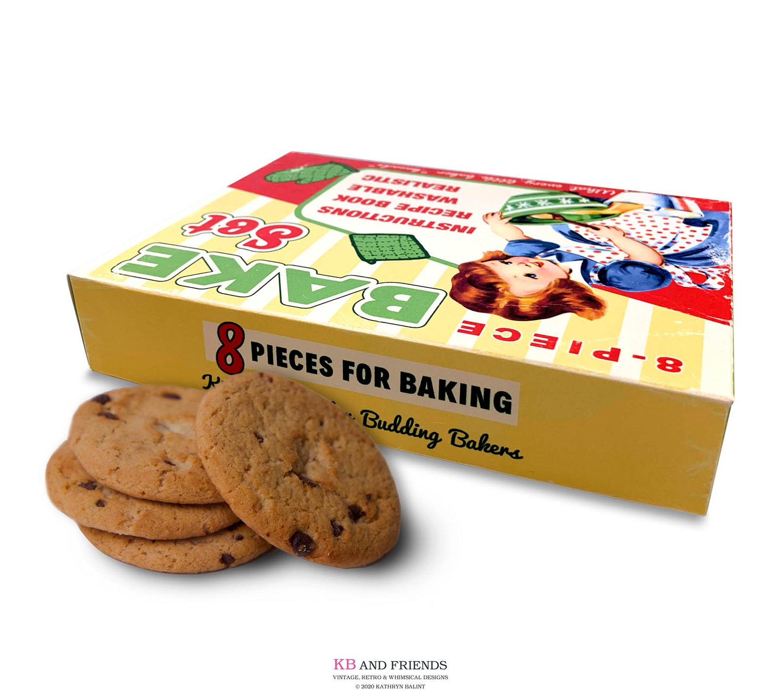 Printable Bake Set Box Featuring a Retro Girl in a Kitchen / | Etsy