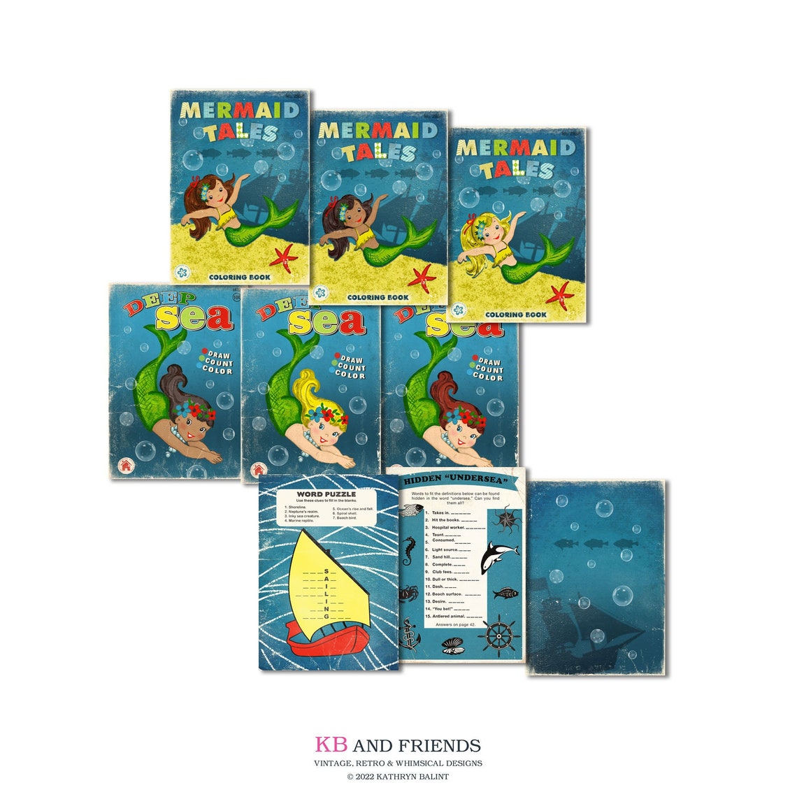 Retro Mermaid Tales Printable Book Covers and Pages for - Etsy