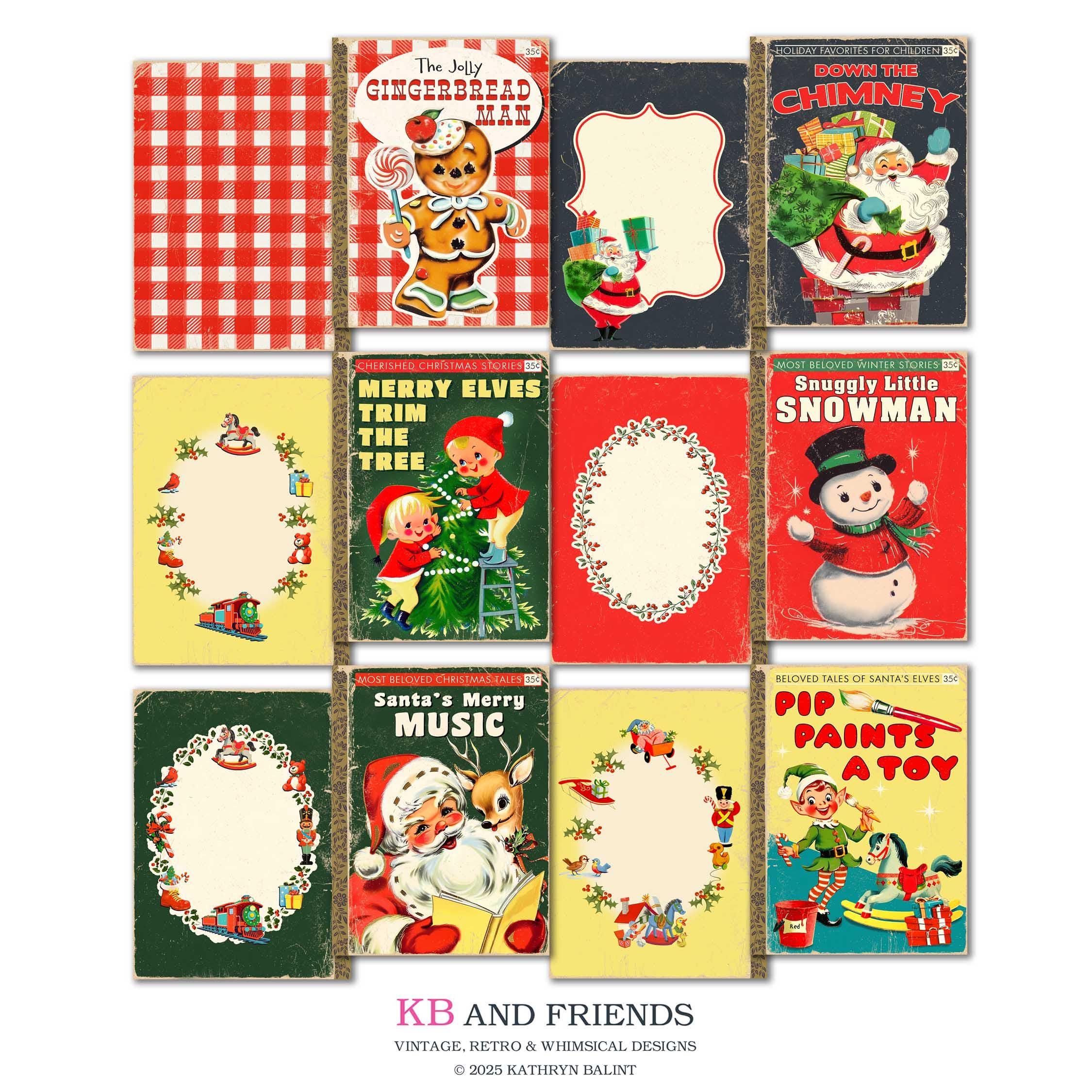 Christmas Book Covers: Printable Merry Elves, Santa, Snowman, 3 Sizes ...