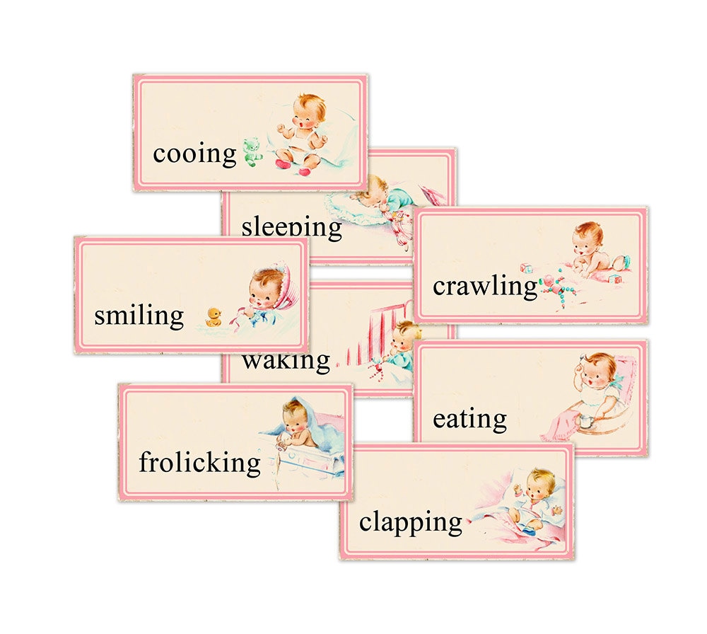 Digital vintage baby girl vocabulary flash cards / 2 by | Etsy