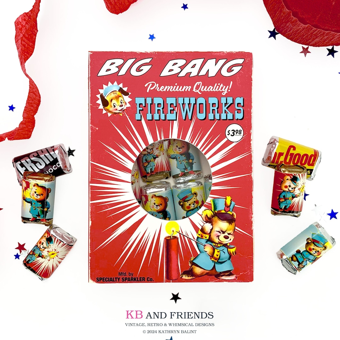 Vintage Style Big Bang Fireworks Box, Patriotic Party Favors (digital ...