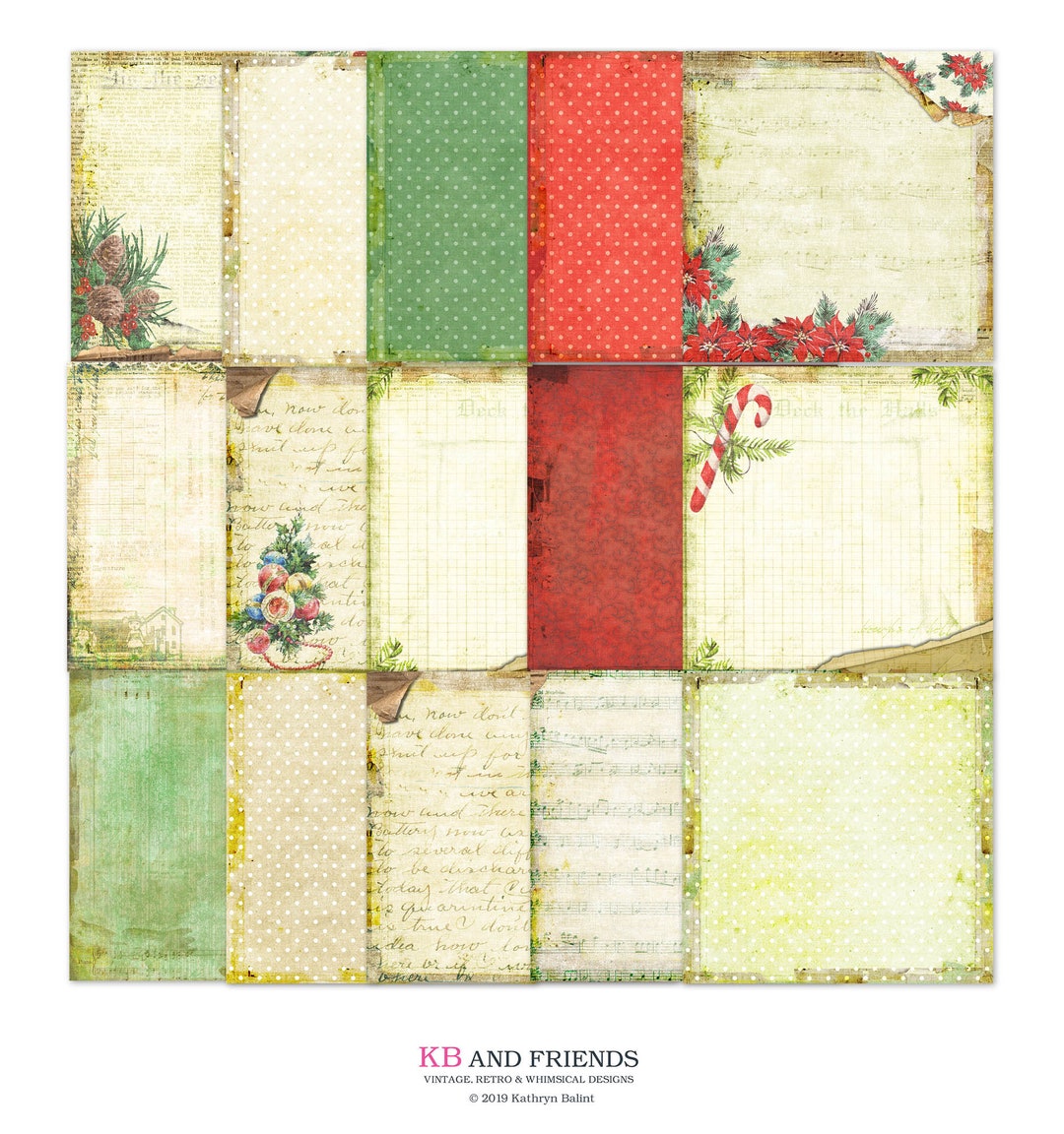 Vintage Style Christmas Digital Scrapbook Paper: Elegant Collage ...