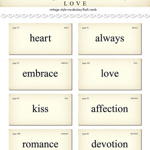 Digital Vintage Love and Romance Vocabulary Flash Cards / 2" by 4 ...