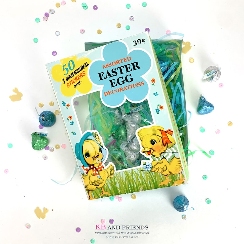 Printable Retro Style Assorted Easter Eggs Box With Chicks / - Etsy