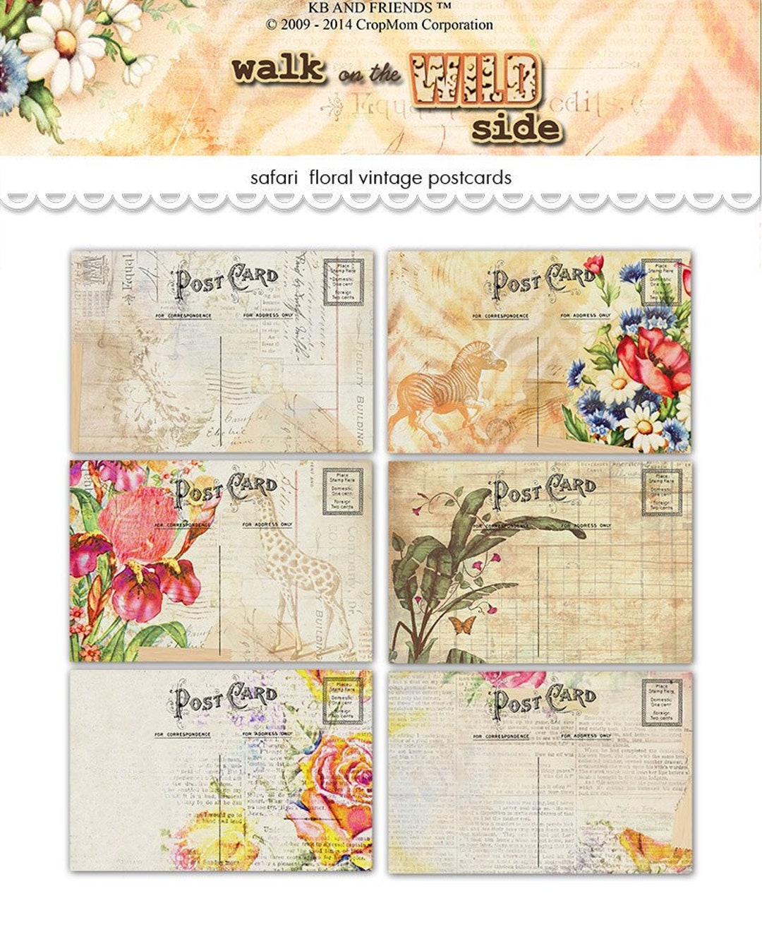 Vintage Style Safari Travel Postcards: Printable Animal Cards and Tags ...