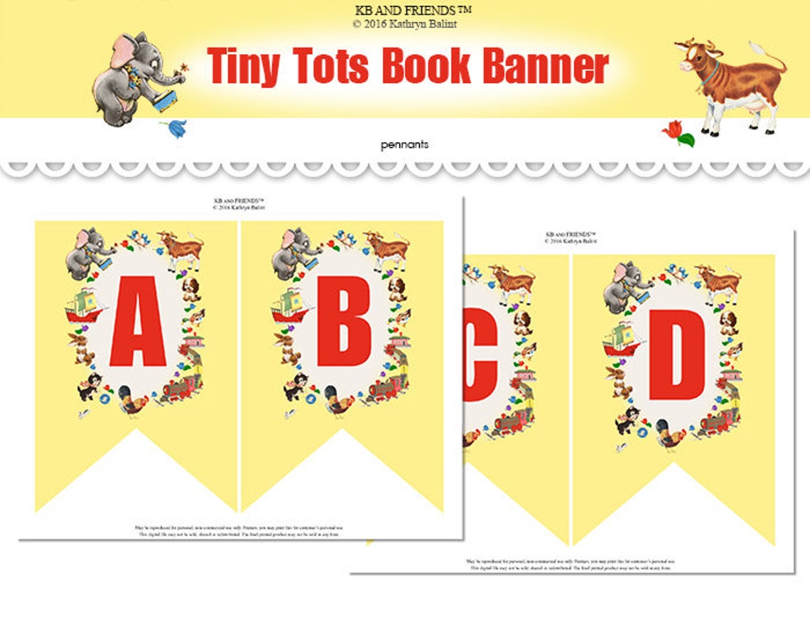 Digital Book Themed Party Banner / Alphabet Pennants / | Etsy